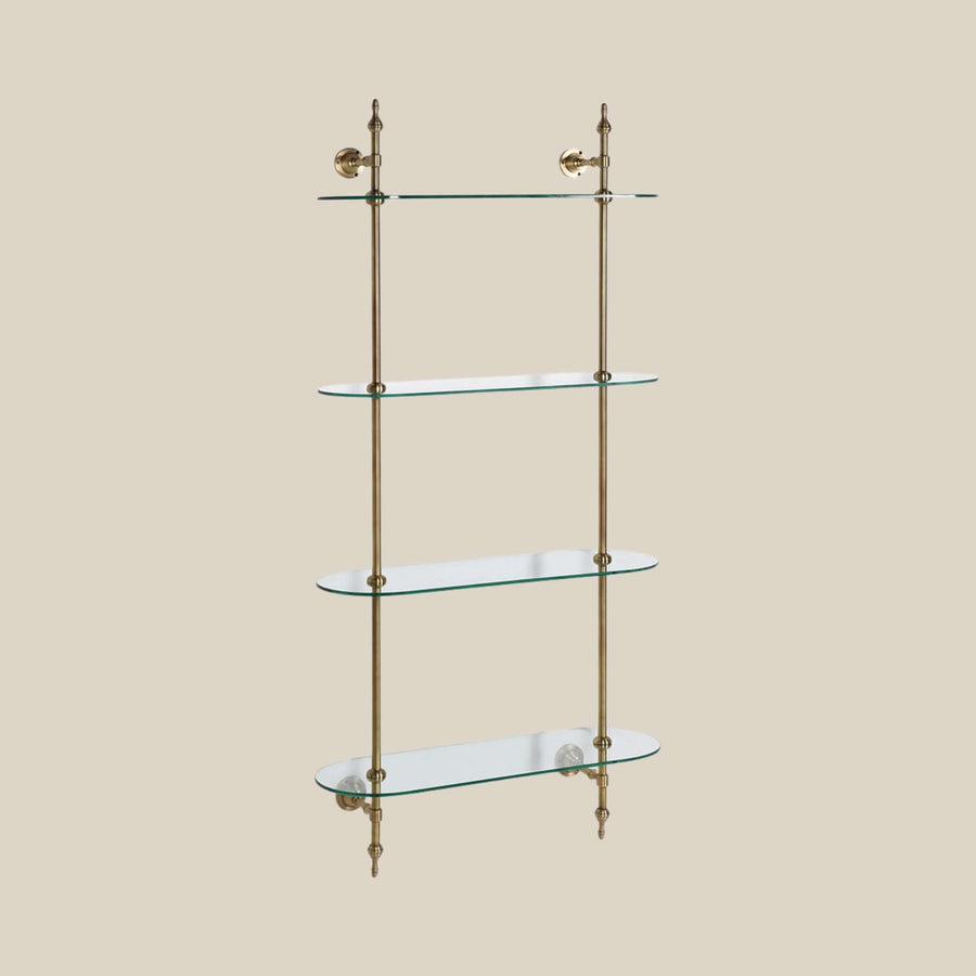 Brass & Glass Wall Mounted Open Shelving - Escapology Home
